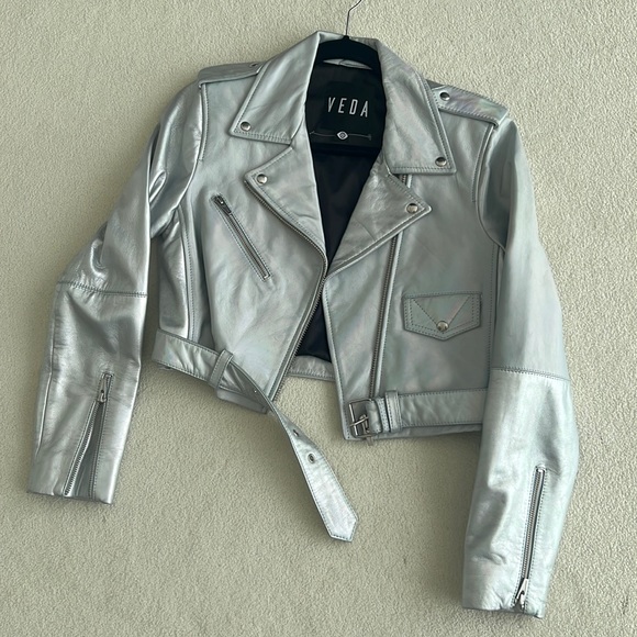 Veda | Jackets & Coats | Veda Vegan Leather Metallic Iridescent Jacket ...